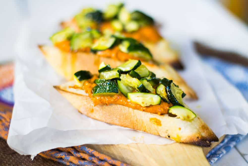 Roasted Vegetable and Romesco Crostini