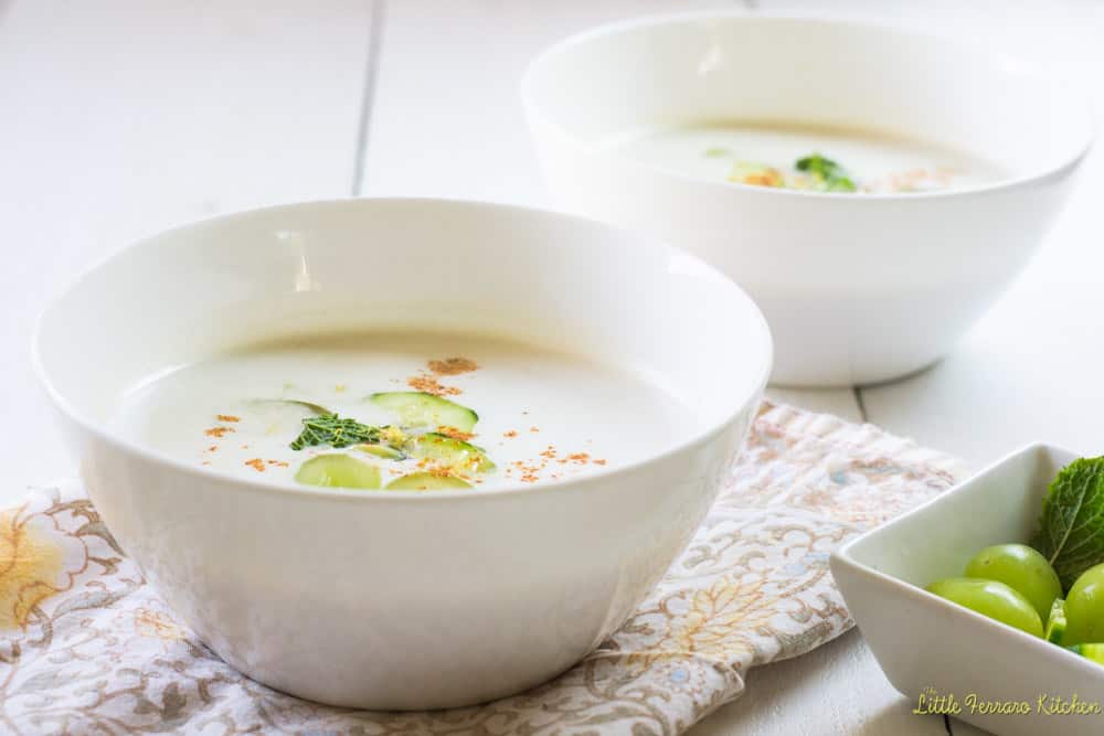 Chilled White Gazpacho with Almonds, Sweet Grapes and Cool Cucumber