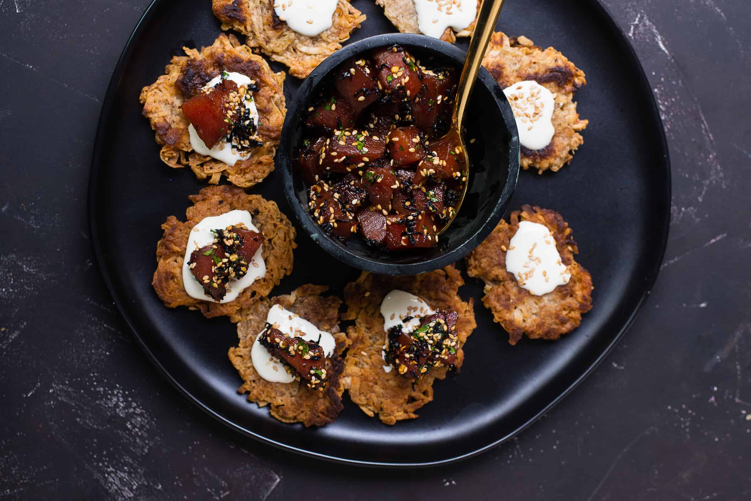 Taro Latkes with Poke