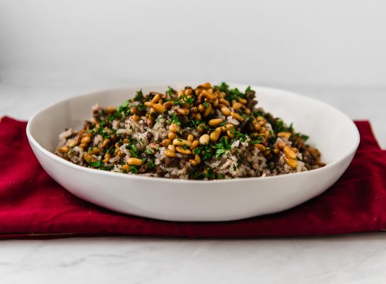 Lebanese Hashweh Rice (Spiced Rice with Ground Beef and Pine Nuts)