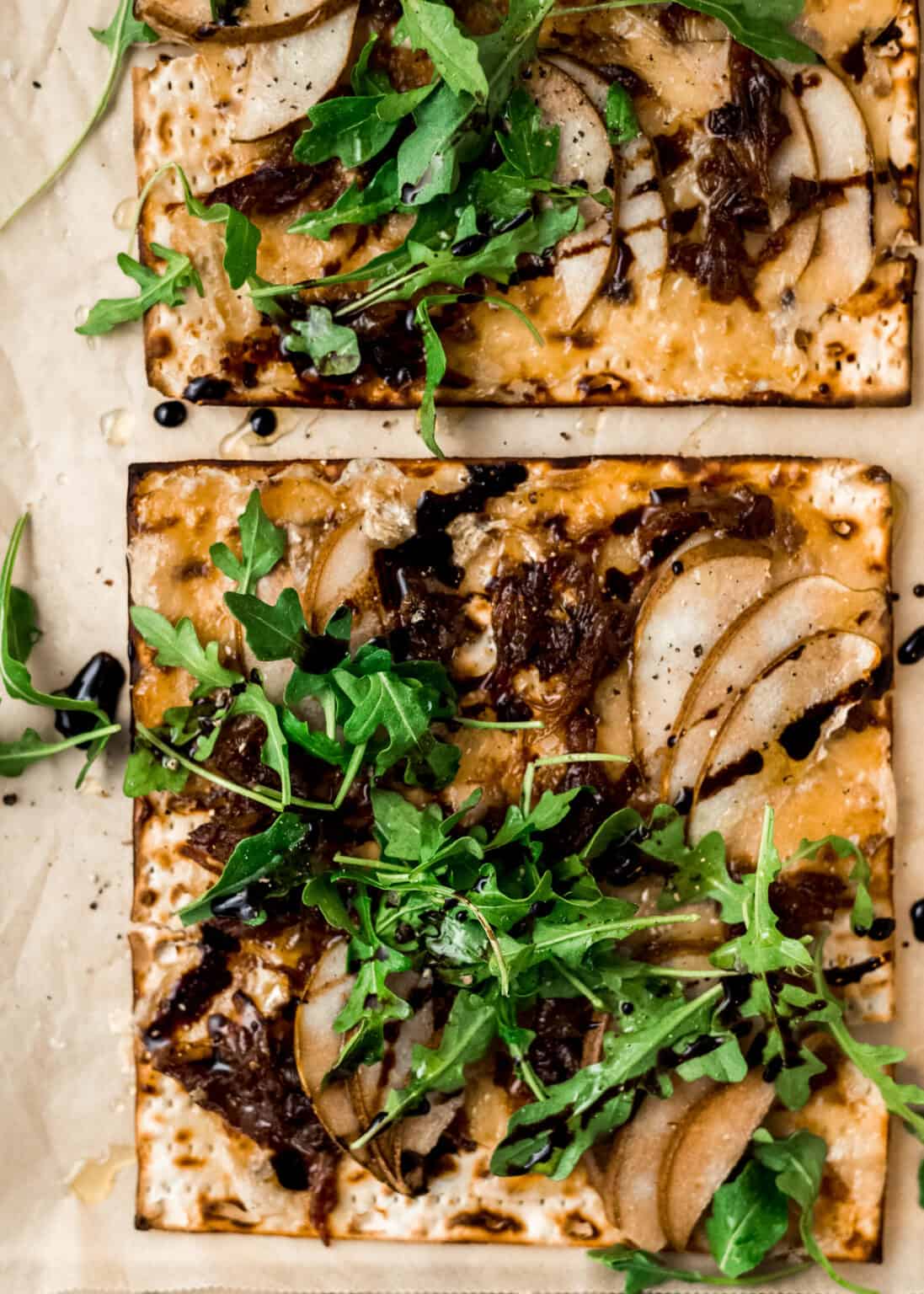 Savory Matzo Pizza with Pears and Caramelized Onions