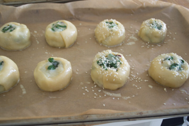 Spinach and Potato Knish with Caramelized Onions
