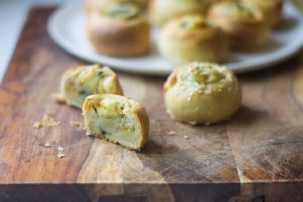 Spinach and Potato Knish with Caramelized Onions