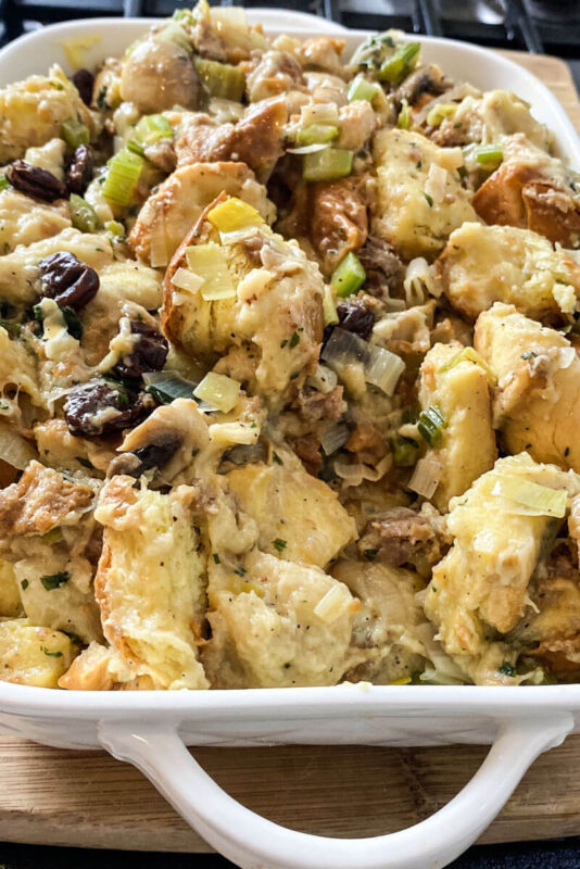 Challah Stuffing with Leeks and Sausage