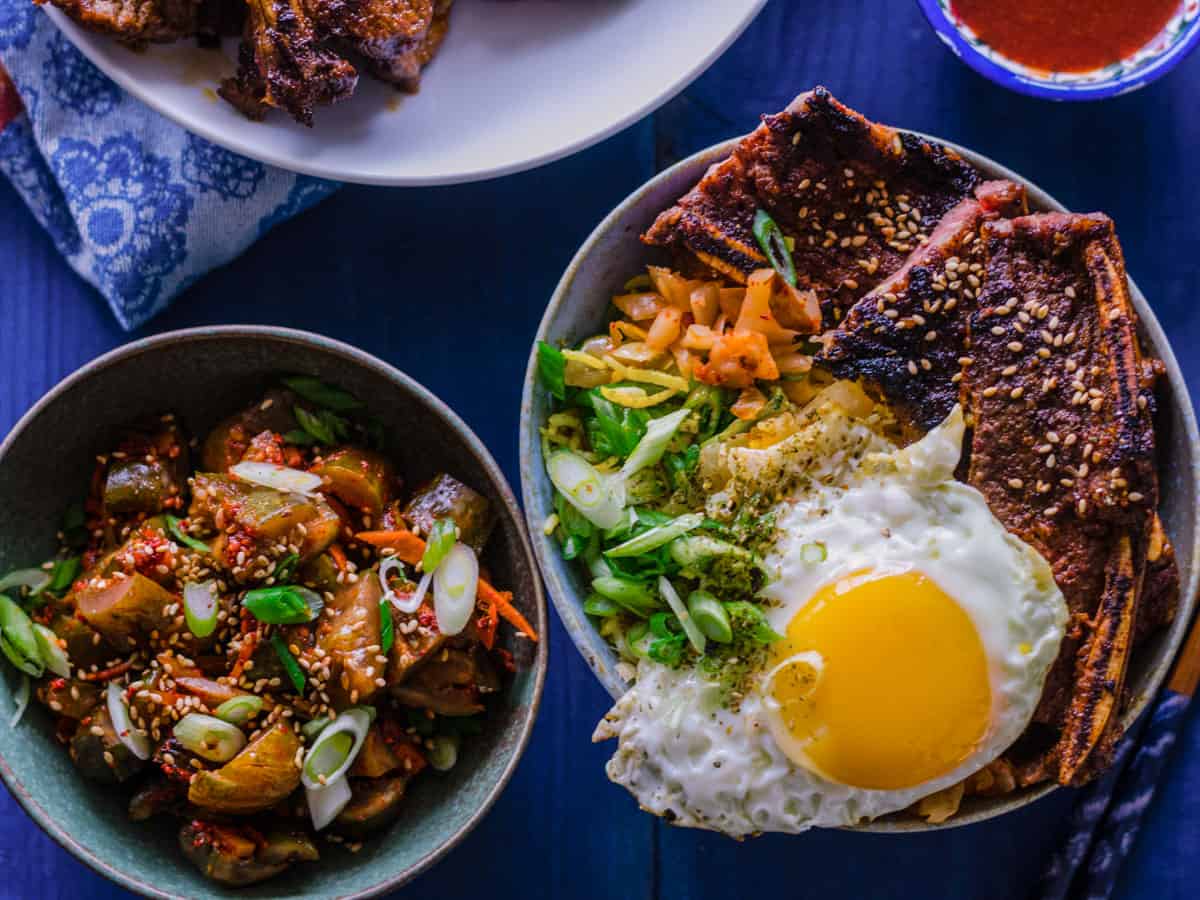 Kalbi Beef Bowl with Kimchi (Korean Short Ribs)