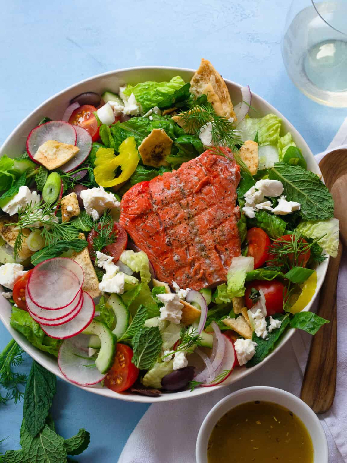 Easy Greek Salmon Salad with Red Wine Dressing - The Little Ferraro Kitchen