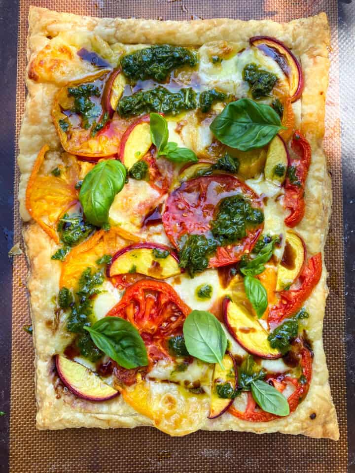Peach Caprese Tart with Puff Pastry - The Little Ferraro Kitchen