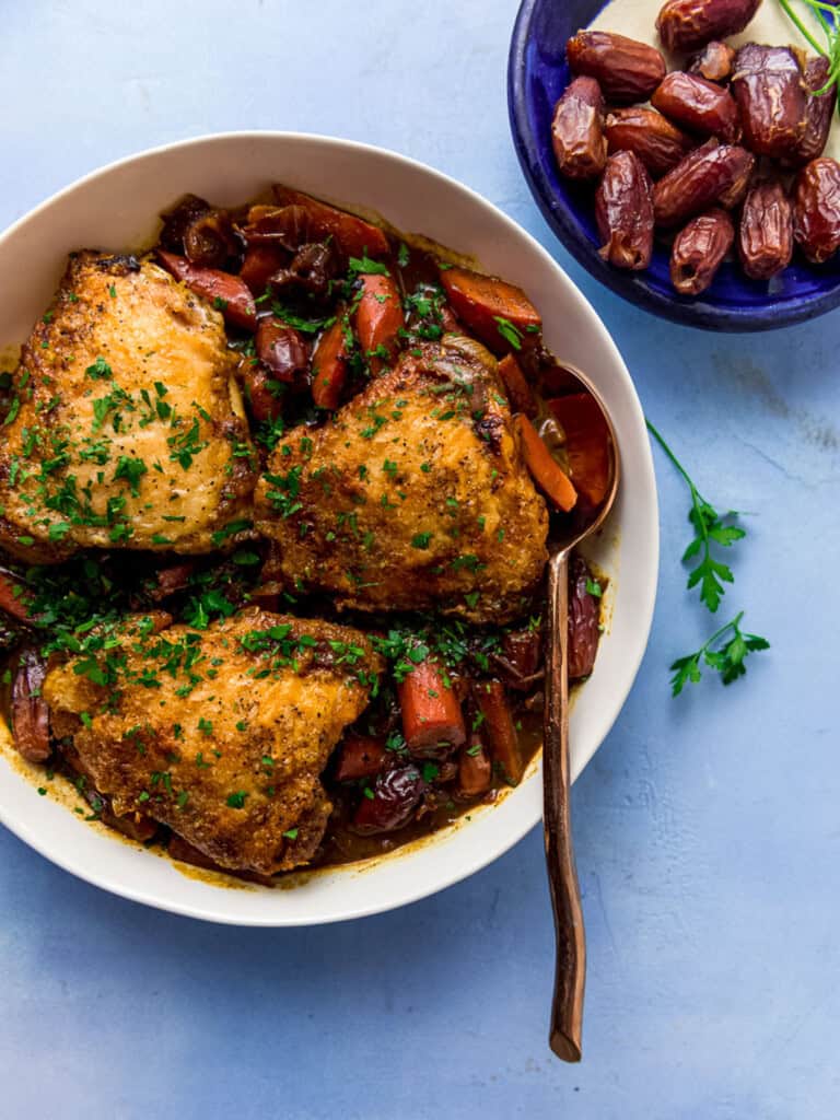 Braised Chicken with Dates and Saffron - The Little Ferraro Kitchen