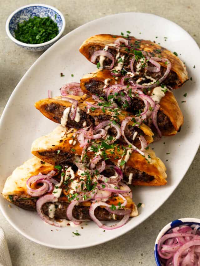 Beef Arayes (Lebanese Meat-Stuffed Pitas) - The Little Ferraro Kitchen